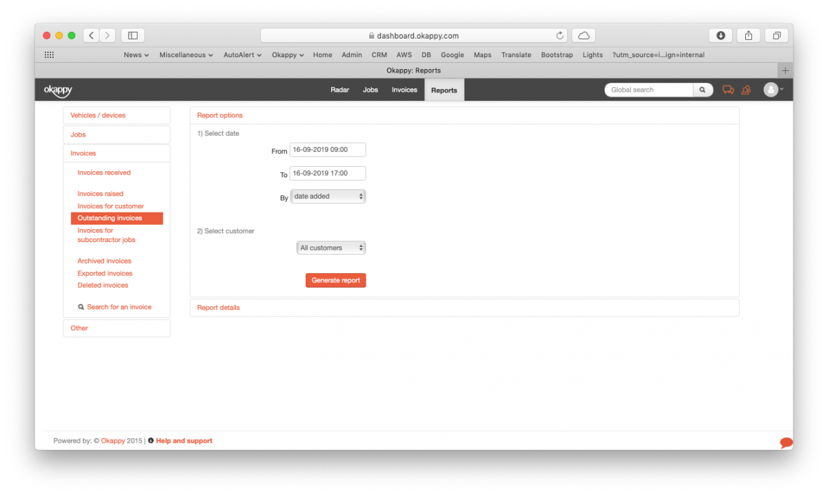 Outstanding invoices report - Okappy