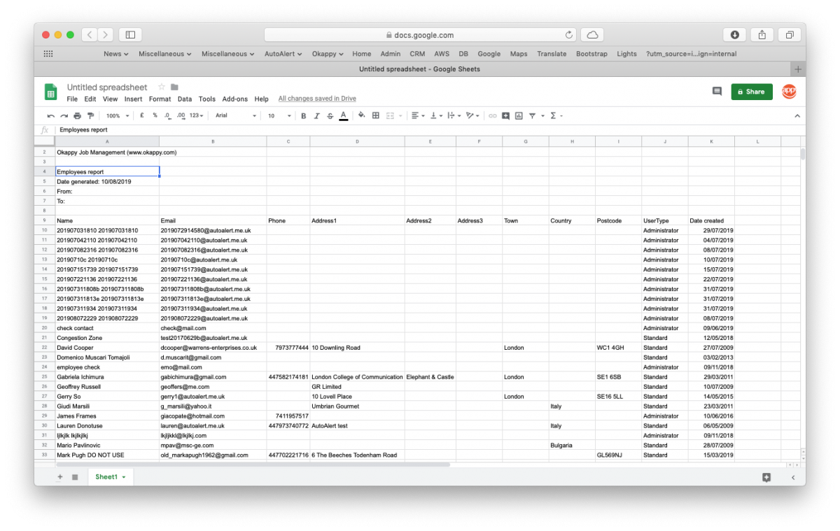 Employee details report - Okappy