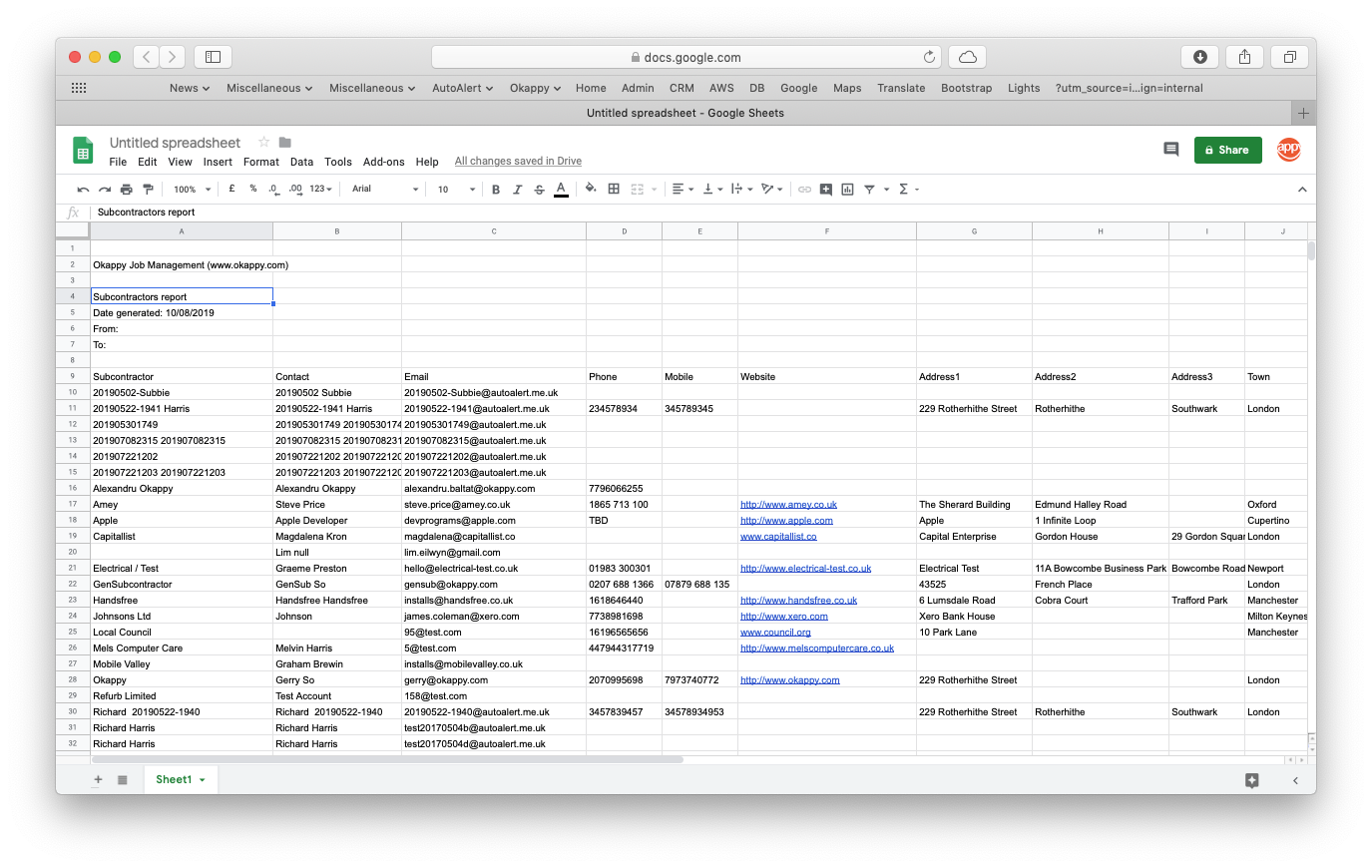 Subcontractor details report - Okappy
