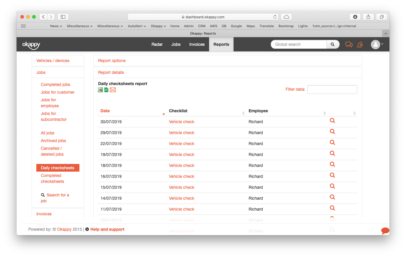 Daily checksheets report - Okappy