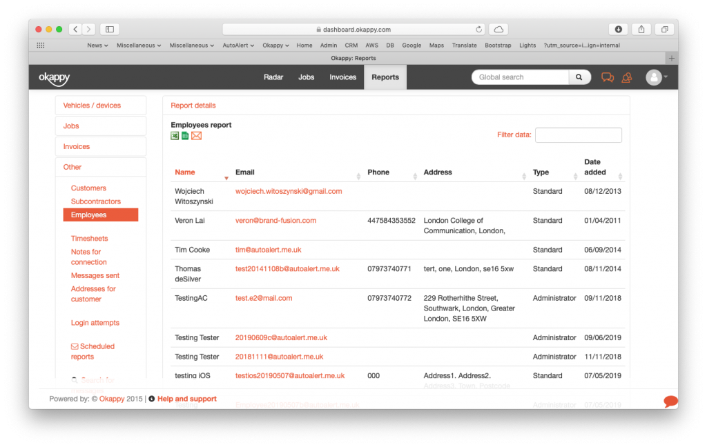 Employee details report - Okappy