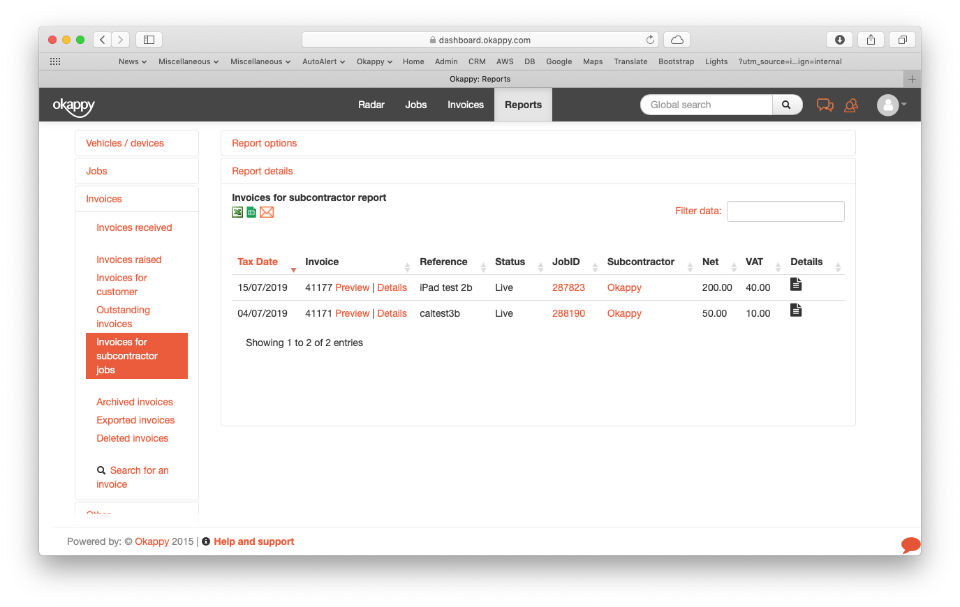 Invoices for subcontractor jobs - Okappy
