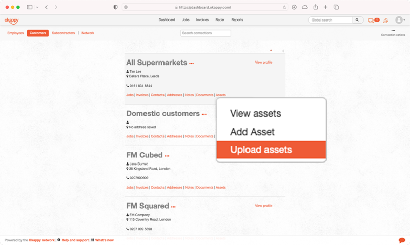Adding assets for a customer - Okappy