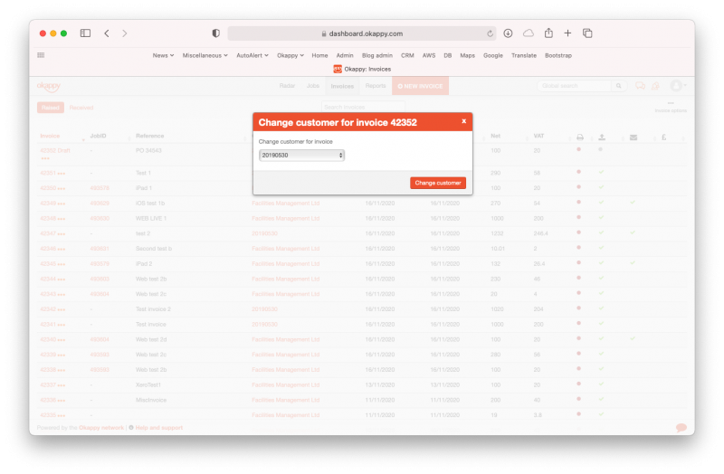 Changing the customer on an invoice - Okappy