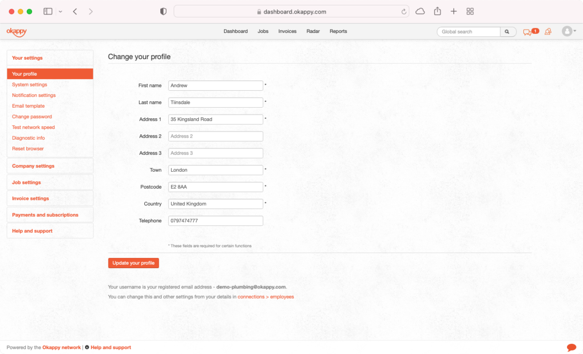 Editing your user details - Okappy