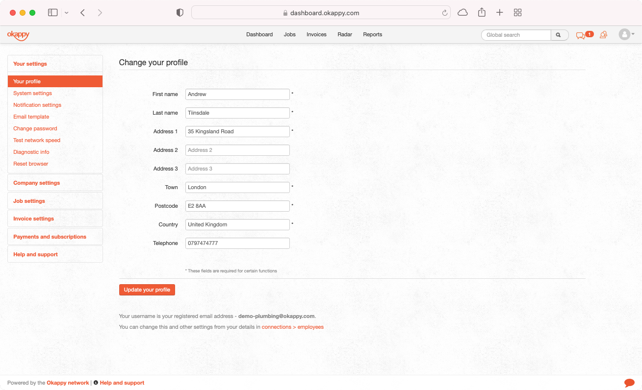 Editing your user details - Okappy