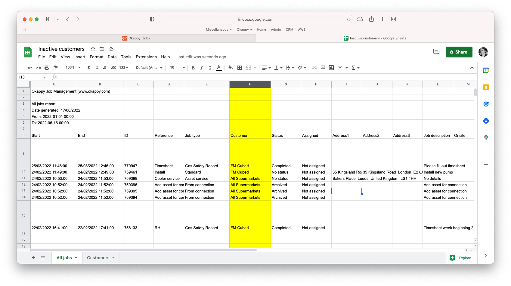 Viewing inactive customers - Okappy