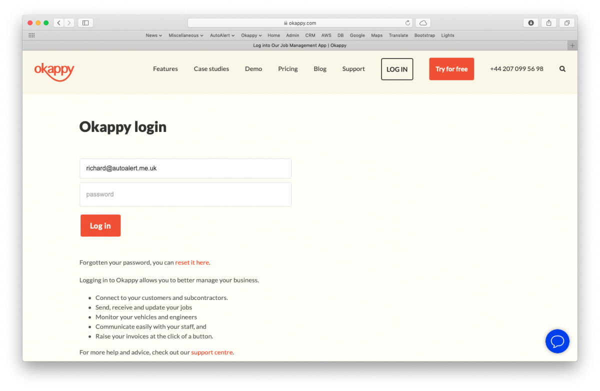 Resetting your password - Okappy