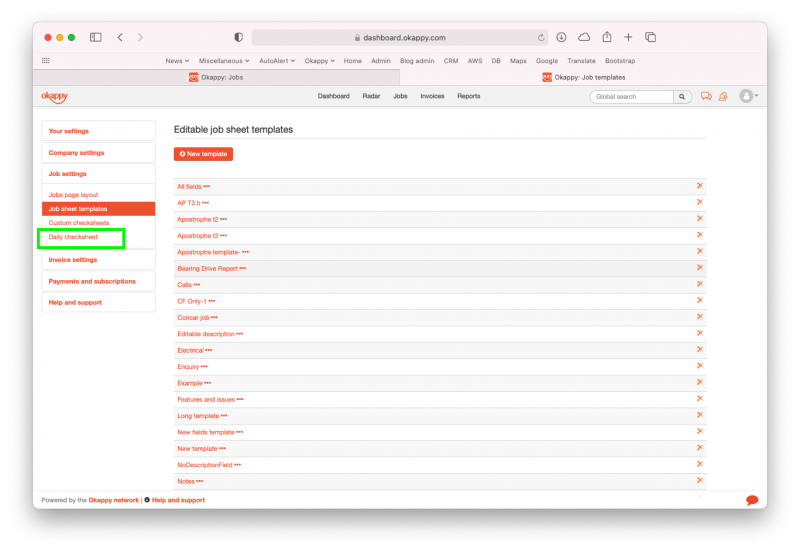 Daily check sheets - Okappy
