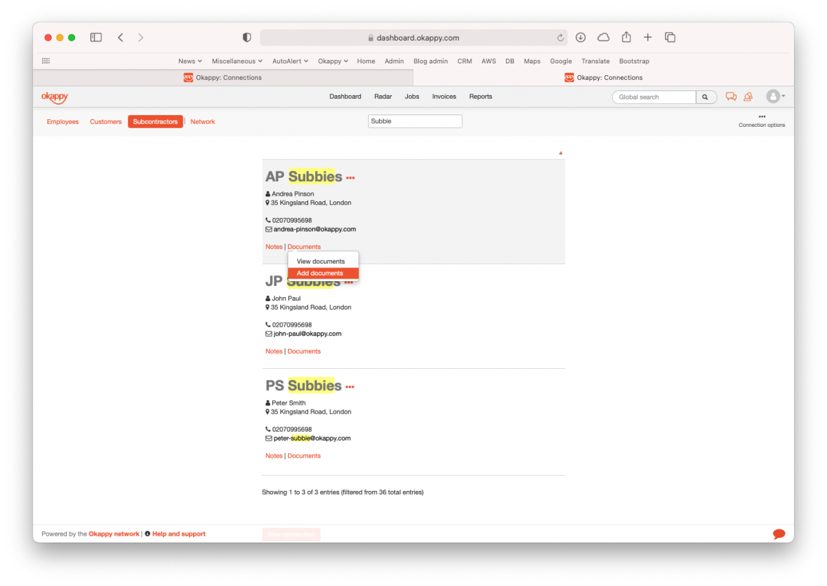 Adding documents for a subcontractor - Okappy
