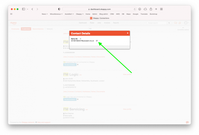 Viewing customer connection details - Okappy