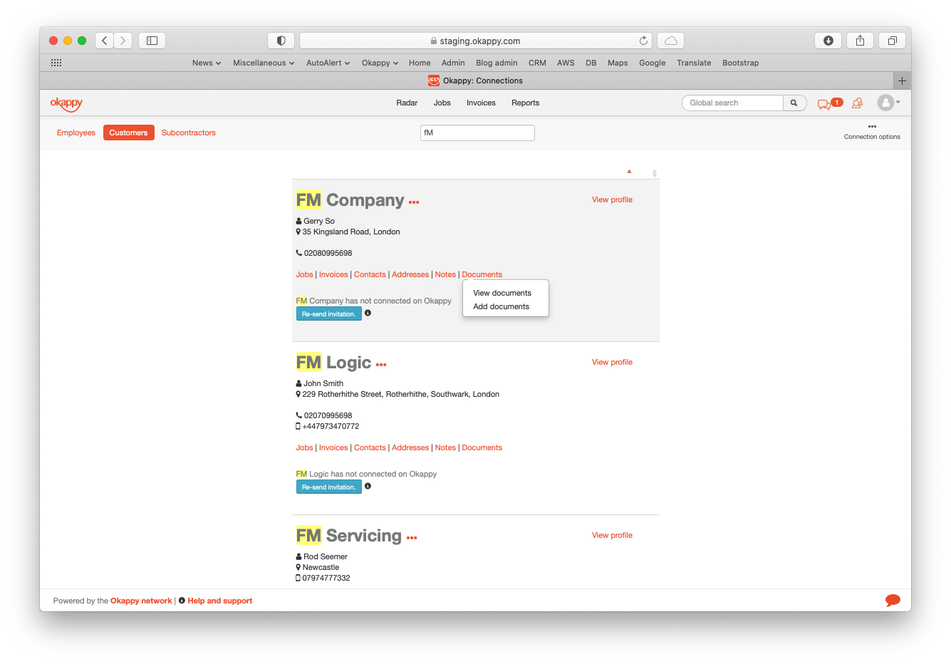 Viewing customer connection details - Okappy