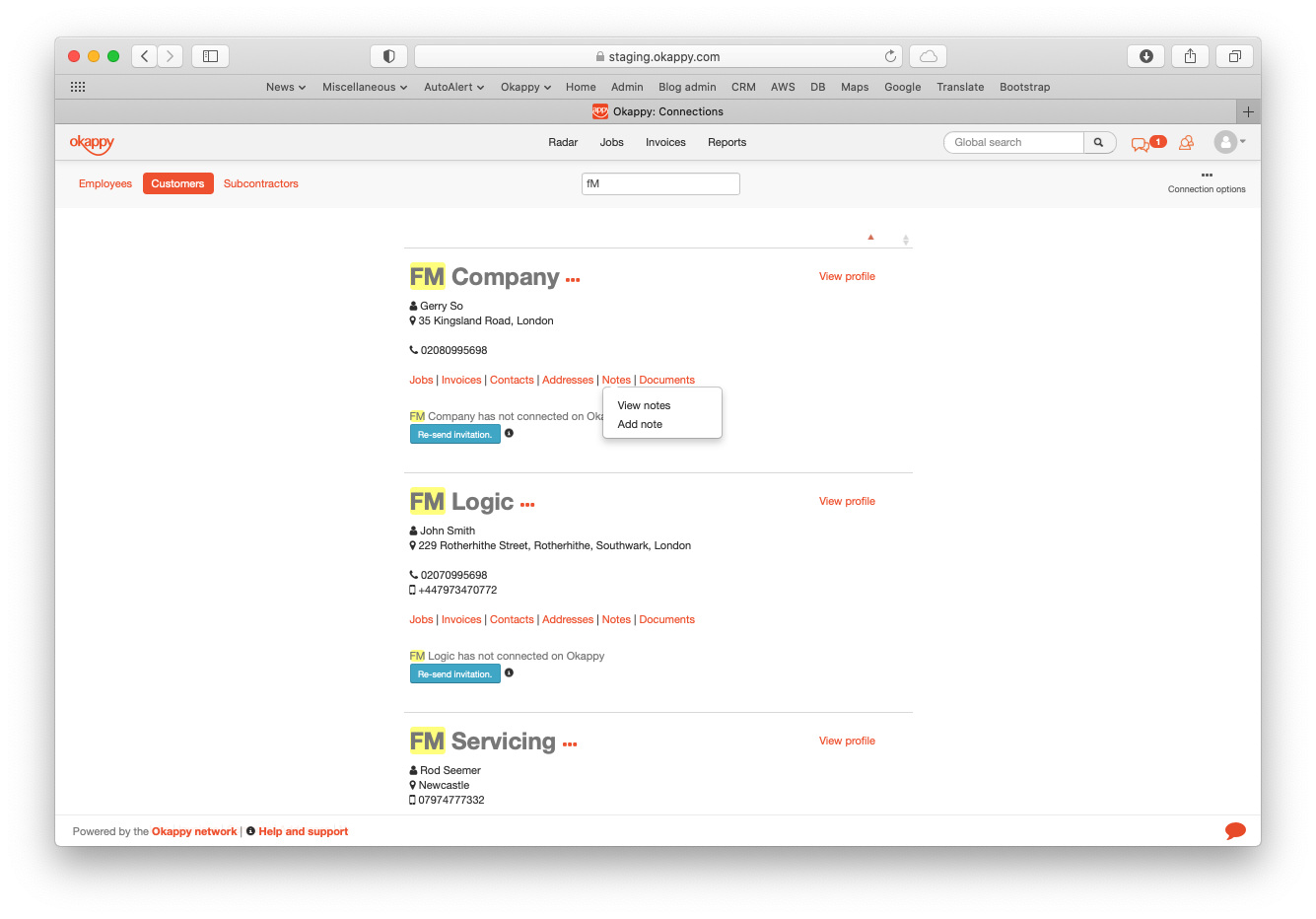 Viewing customer connection details - Okappy