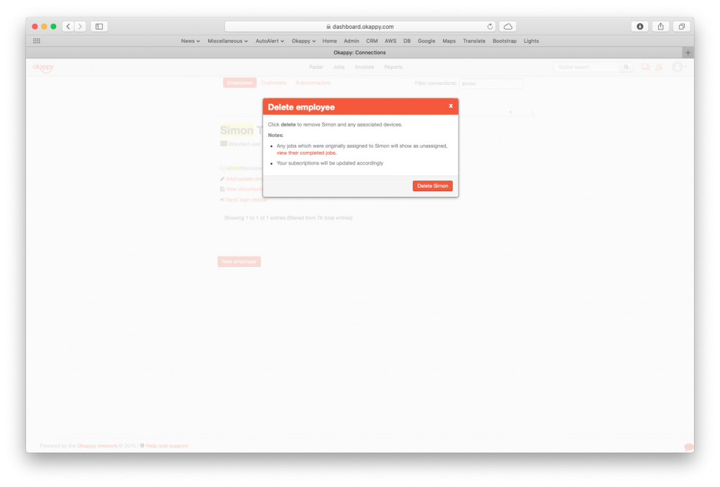 Deleting an employee - Okappy